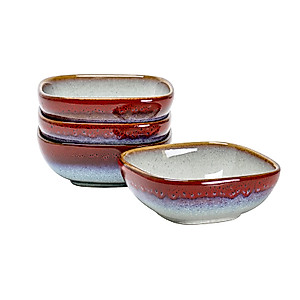 HENXFEN LEAD Ceramic Cereal Bowls, Square Serving Bowls 22 Oz for Side Dish, Appetizers, Salad - Oatmeal, Soup, Fruit Bowls Microwave Oven Safe, Set of 4 - Reactive Red