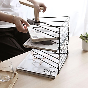 Sooyee 2 Pack 9 Slot Black Magazine Holder,Desktop File Sorter Organizer Triangle Bookshelf Decor Home Office