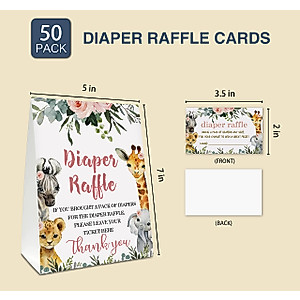 Yuansail Diaper Raffle Tickets For Baby Shower, Jungle Animal Themed Cards, Party Favors For Baby Showers Game Cards, 1 Sign & 50 Cards Per Pack – (bb002-niaobu)