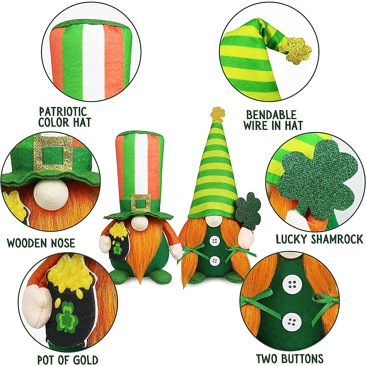 Anlass 2pcs St. Patricks Day Gnome Handmade Gnome Faceless Plush Doll, St Patricks Day Gifts for Him/her St Patricks Day Decor for Home and Garden (st Patrick gnome)