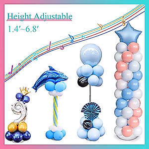 Decojoy 4 Set Balloon Stand Kit, 9 Feet Adjustable Balloon Arch for Floor, Ballon Column Tower with Weights Base and Pole, Metal Backdrop Stands for Parties, NO Need Helium Tank for Balloons
