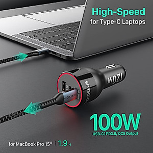 WOTOBEUS 120W USB C Car Charger Adapter with Dynamic LED Display - PD3.0 100W & PPS 45W QC5 Super Fast Charging, Fit for iPhone 16 15 14, iPad, MacBook, Samsung Galaxy S24 S23, Pixel, Type-C Laptops