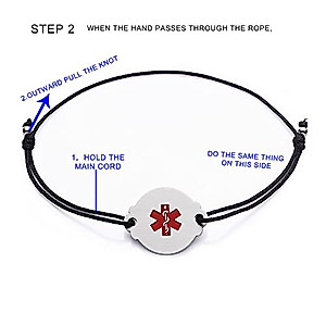 LinnaLove Medical Alert Bracelet for Women Adjustable Handmade Cord Medical ID bracelets with personalized Customize engraved-Black