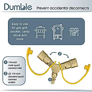Dumble 1/4in Propane Tank Adapters LP Gas Line Splitter 2 Way Hose Tee Y Propane Splitter - 2 Propane Quick Connect Ends