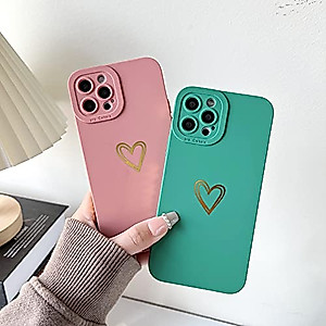 SmoBea Compatible with iPhone 13 Pro Max Case, Gold Heart Pattern Soft Liquid Silicone Shockproof Case for Women Girls Side Cute Plated Heart Pattern Slim Phone Case (Wine Red)