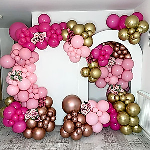 YAOWKY 124PCS Pink Balloon Arch Garland Kit with Different Size 18 12 10 5 Inch Pastel Hot Pink Metallic Rose Gold Confetti Balloons for Princess Theme Wedding Valentine's Day Party Decorations