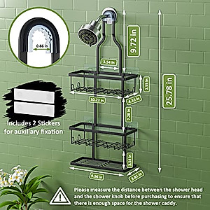 AHNR Bathroom Hanging Shower Caddy Over Shower Head Organizer, Rustproof Shower Organizer with Hooks and Adhesives, Anti-Swing Over the Shower Head Caddy Black