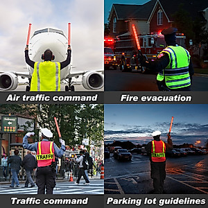 E-riding 2 Pack Traffic Wand, 21 Inch Traffic Control Wand with 2 Flashing Modes & Side Clip, Red LED Safety Baton for Traffic Control, Parking, Aircraft, Car Directing