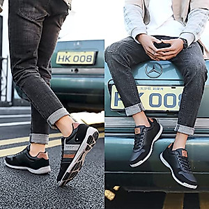 AX BOXING Mens Lace Up PU Leather Sneakers - Breathable and Comfortable Casual Walking Shoes(Black, Size_10)