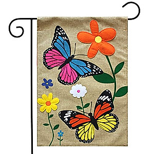 Butterfly Dance Burlap Spring Garden Flag Floral 12.5" x 18" Briarwood Lane