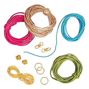 Craftabelle – Suede, Braid, & Leatherette Creation Kit – Bracelet Making Kit – 25pc Jewelry Set with Colored Straps – DIY Jewelry Kits for Kids Aged 8 Years +