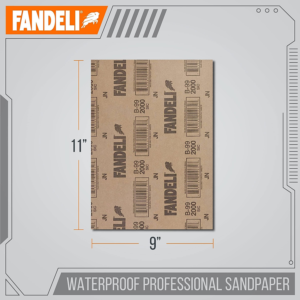Fandeli | Waterproof Sandpaper | 2000 Grit | 25 Sheets 9'' x 11'' | For Car Polishing, Wooden Furniture Sanding and Metal Sanding | Water Resistant