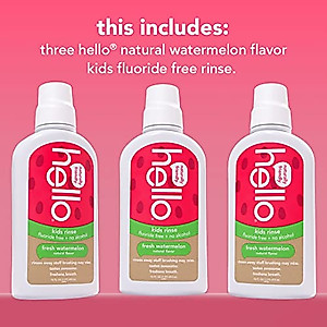 Hello Natural Watermelon Flavor Kids Fluoride Free Rinse, Alcohol Free, Vegan, SLS Free, Mouthwash for Kids Age 6 and Up, 16 Fl Oz (Pack of 3)