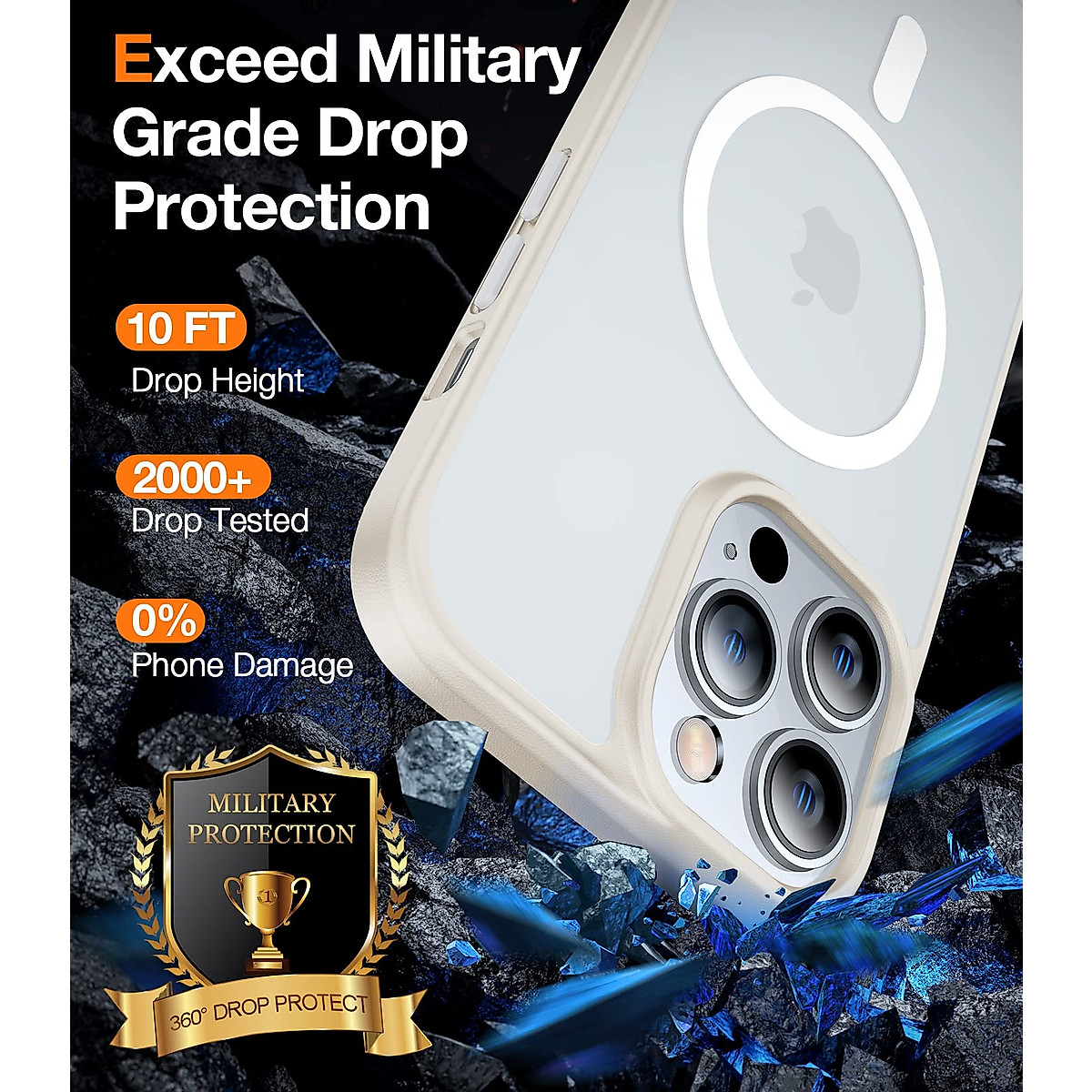 TORRAS Magnetic Designed for iPhone 13 Pro Max Case, [Military Grade Drop Tested] [Compatible with MagSafe] Shockproof Translucent Hard Back Soft Slim Protective Case for iPhone 13 Pro Max, Cream