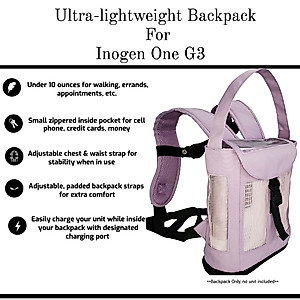 O2TOTES Ultra Lightweight Backpack For Inogen One G3 Unit (Patented Design) (Purple)