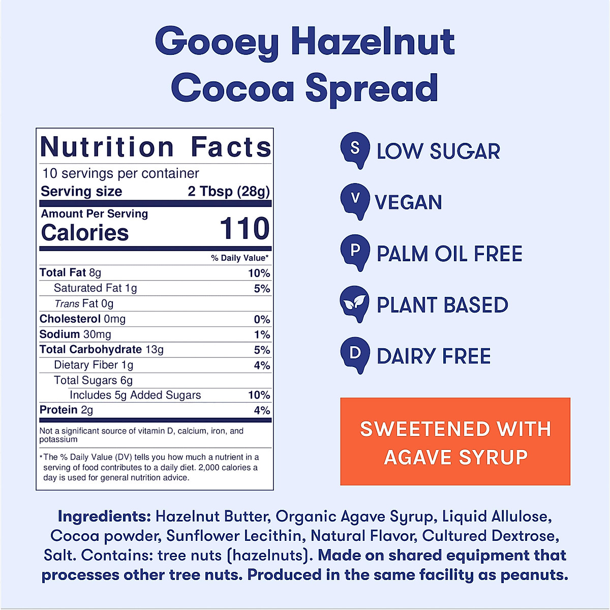 Gooey Hazelnut Cocoa Spread, Better-for-you Nutty Spread that is Gluten Free, Dairy Free, Plant Based & Vegan. Healthy Snack with No Palm Oil, Hazelnut Chocolate Spread, 10 oz Jar
