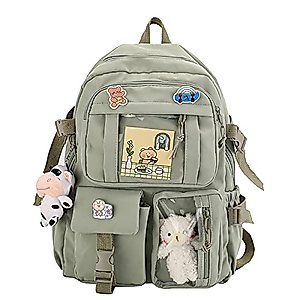 New Aesthetic Backpack Kawaii Backpack with Badge Pins Keychain Pendant Light Weight Travel Backpack