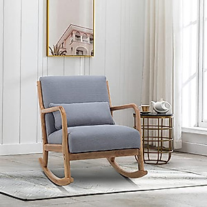 Artechworks Rocking Accent Chair Uplostered Mordern Nursery Fabic Glider Rocker Lounge Arm Chair with Padded Seat Wood Base for Adults Living Room Bedroom Balcony with Pillow, Grey