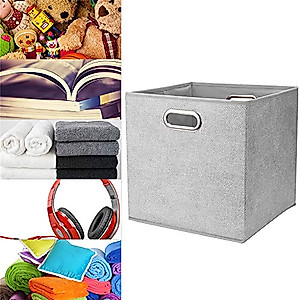 HSDT 13 inch Storage Cubes Bins Grey White Fabic Storage Cubes Inserts Foldable Cloth Storage Boxes Collapsible Storage Baskets Drawer for Cube Organizer ,QY-SC07-6