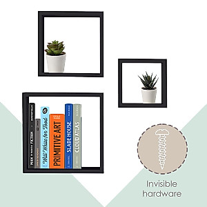 Home Basics Durable 3-Piece MDF Floating Wall Cubes (1, Black) | Shadow Box Frames are Perfect for Any Room | Frame Your Favorite Items on Display