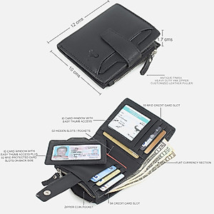 ALPHAHIDE Genuine Leather Compact Bifold Wallet for Women - RFID Blocking Ladies Wallet - Removable ID/Credit Card Case - Credit Card holder with Zipper Coin Pocket - Gift Boxed