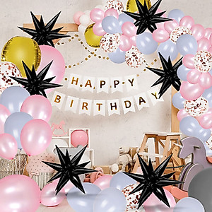 Black Star Balloons, 72 Pcs Big Black Starburst Foil Balloons, Spike Explosion Cone Mylar Balloons for Halloween Birthday Party Decorations Graduation