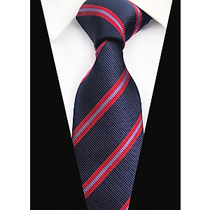 MENDENG Ties for Men Silk Mens Ties Blue Burgundy Stripe Necktie Formal Men's Neckties Business Woven Jacquard Neck Tie
