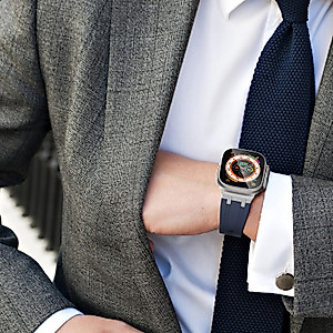 WINGLE for Apple Watch Band Ultra 2 Band Ultra Band 49mm 46mm 45mm 44mm 42mm for Men Series 10 9 8 7 SE 6 5 4, AP Liquid Silicone Rubber Band for iWatch 3 2 1 Metal Adapter Luxury Cool Sport Strap