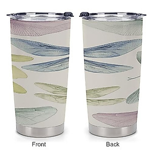 FHENMSA Reusable Plastic Water Cups with Lids,Dragonfly Drawing Print Anti-overflow Cup,sports Travel Coffee Cup