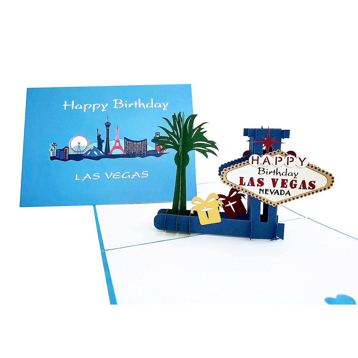 iGifts And Cards Unique Happy Birthday Blue Cover Las Vegas 3D Pop Up Greeting Card - Fun, Special Occasion, Congratulations, Celebration, Feliz Cumpleaños, Best Friend, Cute, Sin City, Famous, Unique
