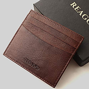 REAGO Handcrafted Front Pocket Small Slim RFID Crumpled Leather Wallet for Men Women, Credit Card Holder, Strong Stitching, Slip Pocket, ID Window, Minimalist Design, Chemical Free, Ideal Gift