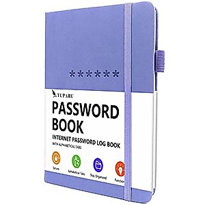 Password Book with Alphabetical Tabs – Hardcover Internet Address & Password Organizer – Password Keeper Notebook for Computer & Website – 5.2 x 7.6" Log-in Password Journal w/ Thick Paper (Lavender)