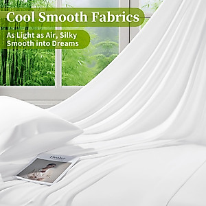 Shilucheng 4-Piece Sheets Set，Rayon Derived from 100% Bamboo_，Cooling & Soft Bed Sheets, Luxury Bedding Sheets & Pillowcases, 16 Inch Deep Pockets (Full,White)