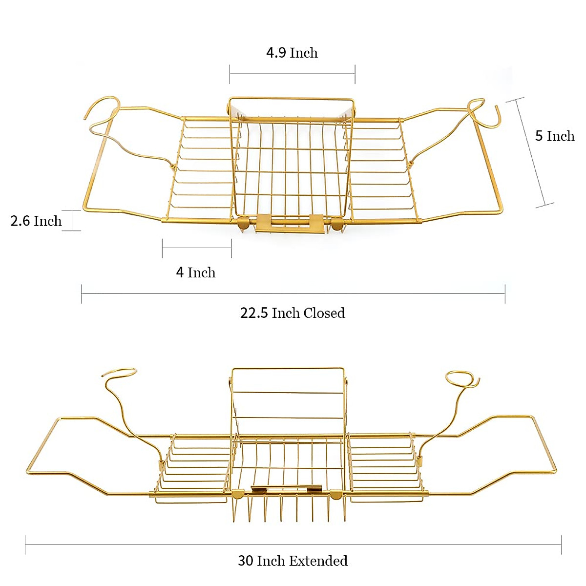 PLKO Bathtub Tray,Stainless Steel Shower Bathtub Caddy Tray with Removable Book Holder Red Wine Rack Holder, for Home Kitchen Bathroom,Gold