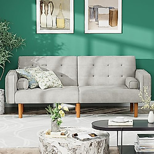 YESHOMY Futon Sofa Bed Convertible Sectional Sleeper Couch, Splitback Loveseat with Tapered Legs, 74", Small Lounge for Living Room, Study and Bedroom, Light Gray