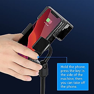 NEWBILITY Cell Phone Stand with Bluetooth Speaker and QI Wireless Charger Dual Stereo Player Infrared Induction Automatic Phone Clip Cell Phone Stand for Desktop 3 in 1