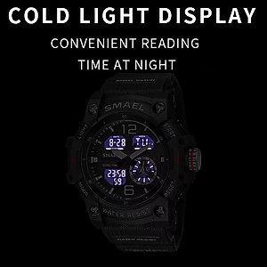 HOOSHU Mens Watches Tactical Watches for Men Analog Dual Display Sports Watch Military LED Stopwatch Electronic Large Waterproof (Crystal)