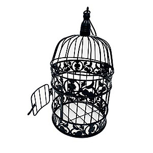 PET SHOW Round Birdcages Wedding Gift Cards Holder Metal Wall Hanging Bird Cage for Small Birds Party Indoor Ourdoor Decoration 10.6“ Black Pack of 1