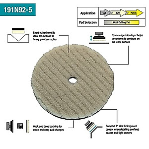 Makita 191N92-5 3" Hook and Loop Short-Haired Wool Cutting Pad