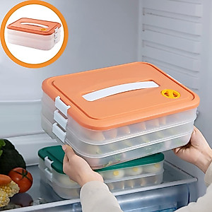 DOITOOL Dumpling Freezer Case Refrigerator Food Storage Container Box: 3- Layer Flat Fridge Organizer case with lids Plastic Stackable Food Keeper Tray for Dumpling wonton Food Preservation Tray