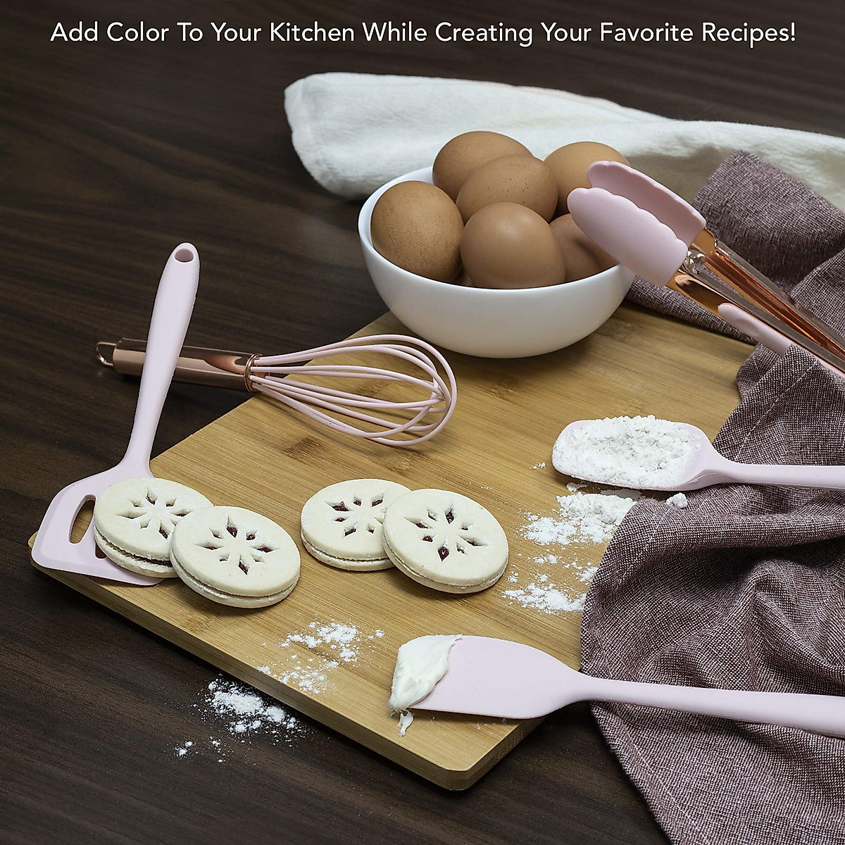 COOK with COLOR Set of Five Pink and Rose Gold Silicone MINI Kitchen Utensil Set
