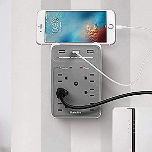 Huntkey 6 AC Outlets Surge Protector with 3 USB Charging Ports SMD607 and 2-Outlet Wall Mount Cradle with Dual 2.1 AMP USB Charging Ports SMD407