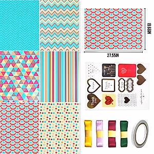 Wrapping Paper Sheets - Birthday Wrapping Paper Set Included 6 Pack Gift Wrap Papers and Gift Sticker & Ribbon for Present - Eco Gift Wrapping Paper Birthday for Women, Men, Female, Girls, Boys, Male,