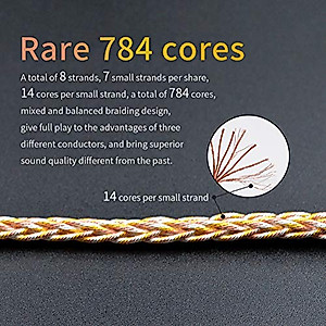 KZ Gold Silver and Copper Mixed (784 cores) Upgrade Cable, HiFi Audio 0.75MM 2PIN Replacement IEM Earbuds Wire Compatible with C PIN Headphone