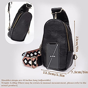 TUAHOUS Crossbody Sling Bags for Women, 23x13.5cm/9x5.3in Chest Bag Small Guitar Strap Purse PU Leather Sling Bag Satchel Shoulder Bag for Women Teen Girls