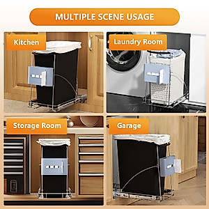 Pull Out Trash Can Under Cabinet with Garbage Bag Holder，Heavy Duty Under Sink Garbage Can Pull Out Kit-Up to 125 lb，Fit for 7–13 Gallon Cans ，Chrome (Trash Can Not Included)