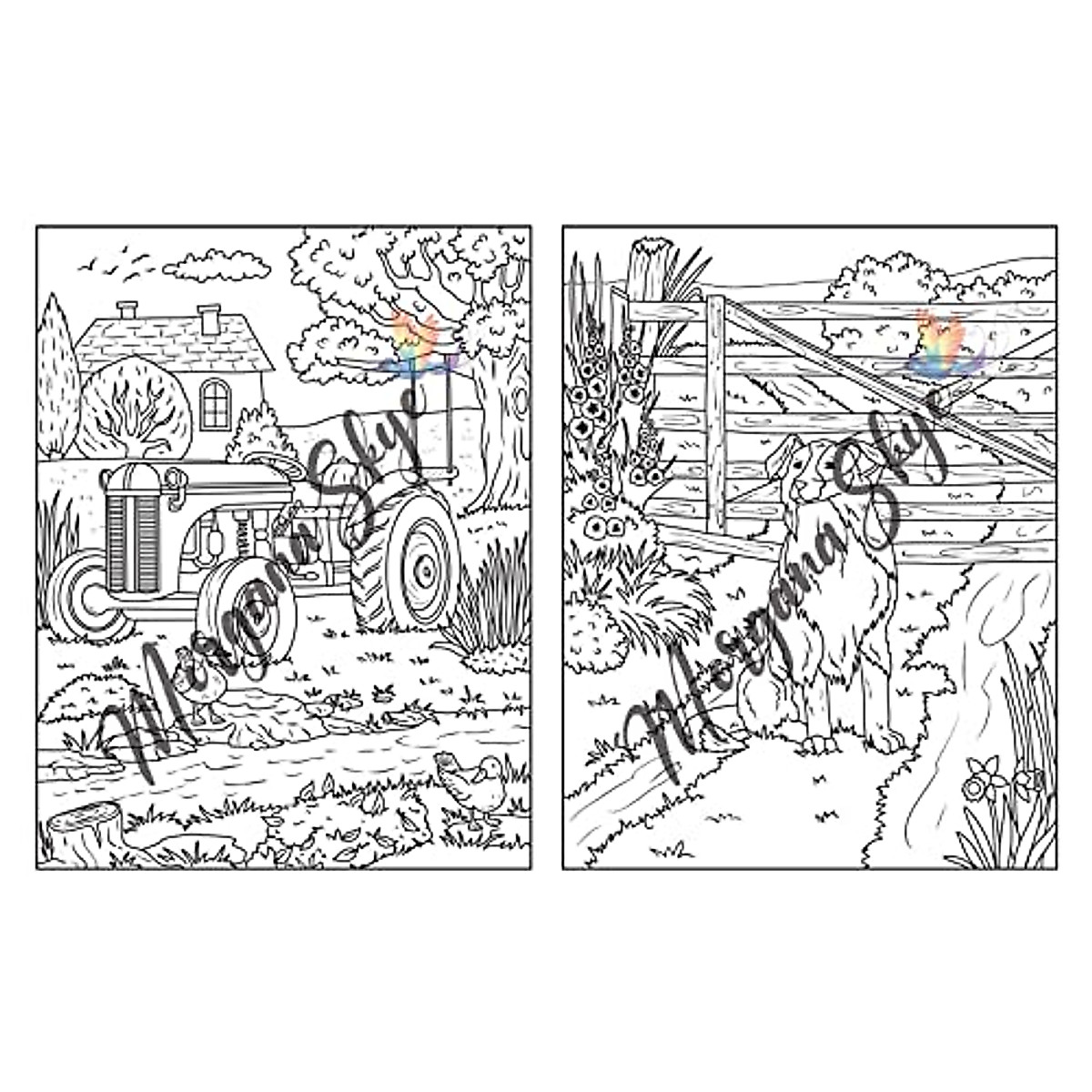 Farmhouse Coloring Book: Easy Countryside Designs with Cute Farm Animals, Beautiful Flowers and Relaxing Landscapes for Stress Relief and Relaxation