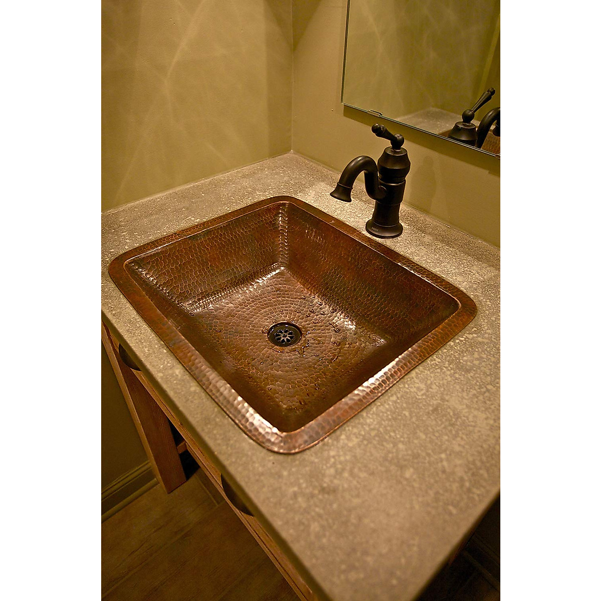 Premier Copper Products LREC19DB 19-Inch Hammered Copper Bathroom Sink, Oil Rubbed Bronze