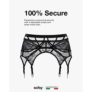 sofsy Retro Black Garter Belt Women Sexy | Lace Mesh High Waist Lingerie with 4-Strap Metal Clips for Thigh High Stockings Set - Large