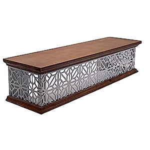 VIP Home and Garden Wooden Floating Shelf with Metal Embossed Lattice, Wall Mounted, Farmhouse Décor, 24 Inches, White, Brown, 24inch L x 6.5inch W x 5.75inch H
